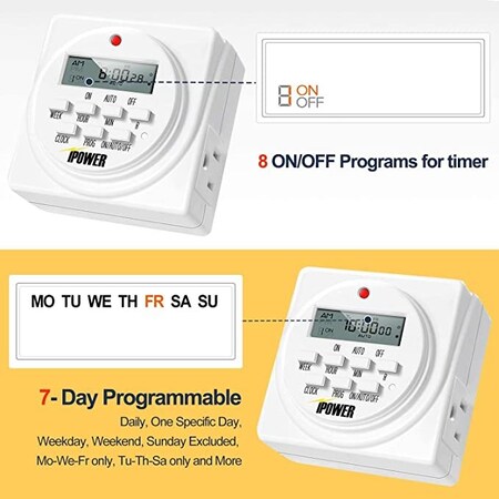 Ipower Weekly Digital timer, 8ON/OFF per day GLTIMEDWEEK | Zoro